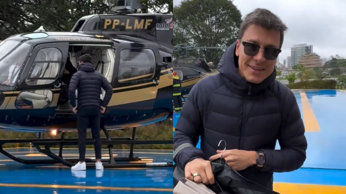 Rodrigo Faro esbanja poder ao chegar de helicóptero em programa ...